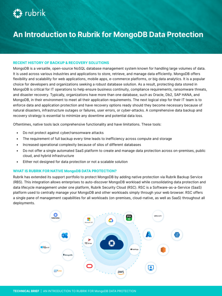 1brf An Introduction To Rubrik For Mongodb Data Protection Tech Brief | PDF | Backup | Mongo Db