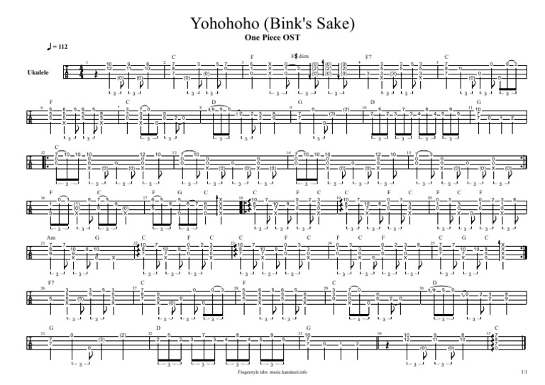 (Ukulele) One Piece - Binks' Sake (Music - Kaminari.info) | PDF