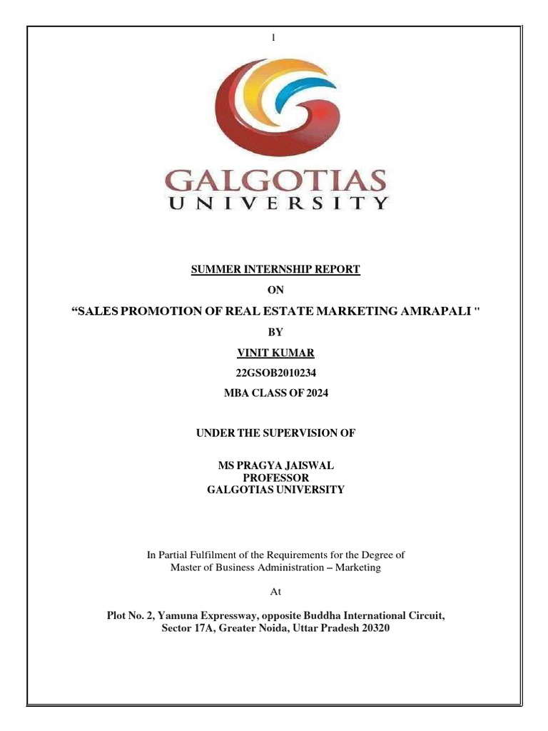 Vinit Kumar Internship Report 234 | PDF | Sales | Real Estate Appraisal