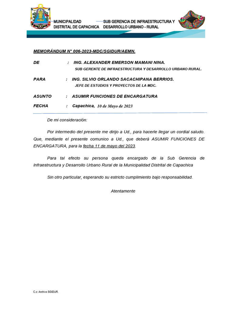 006 Memo Encargatura | PDF