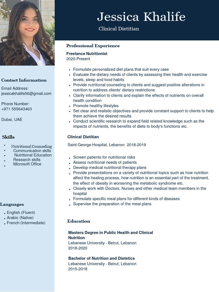 Dubai Clinical Dietitian Profile | PDF | Dietitian | Health Care
