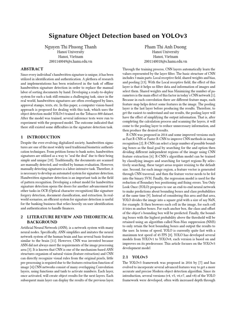 Signature Object Detection Based On Yolov3 Pdf Applied Mathematics 6169