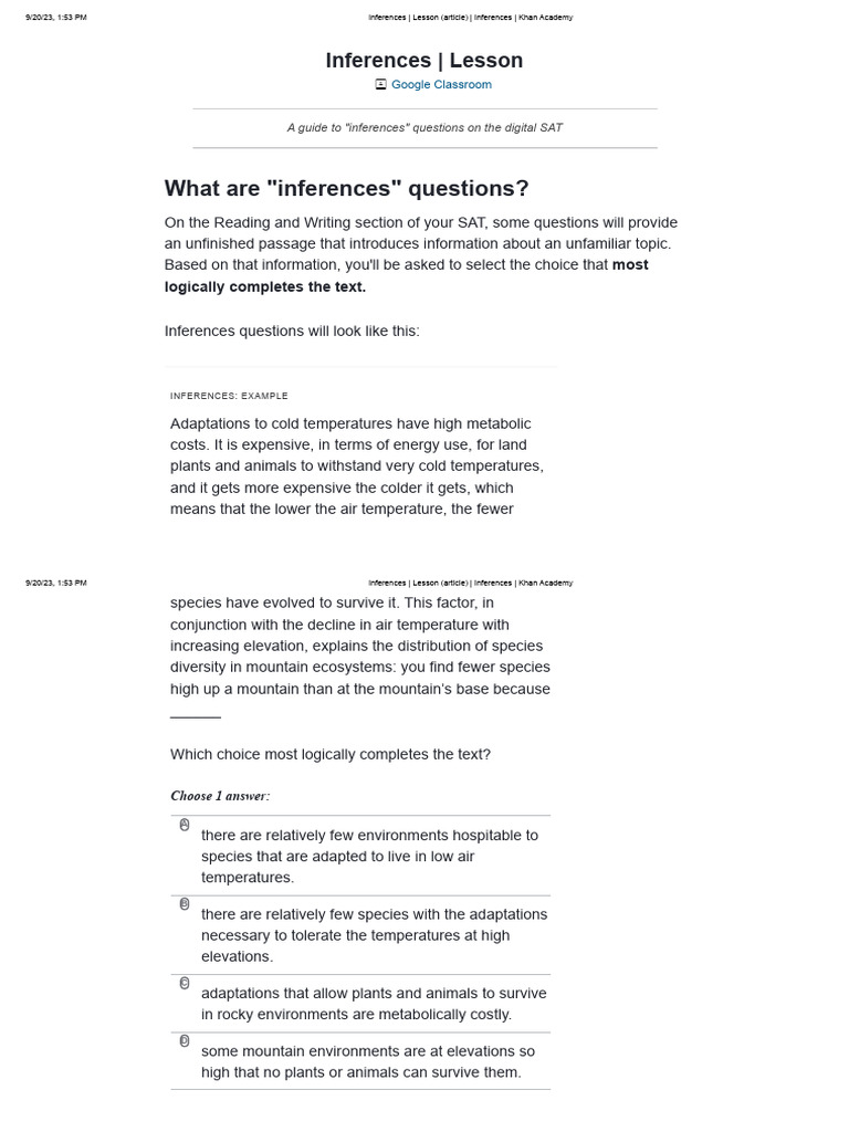 Inferences - Lesson (Article) - Inferences - Khan Academy | PDF | Argument | Brand