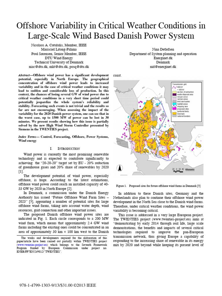Offshore Variability In Critical Weather Conditions In Large Scale Wind Based Danish Power