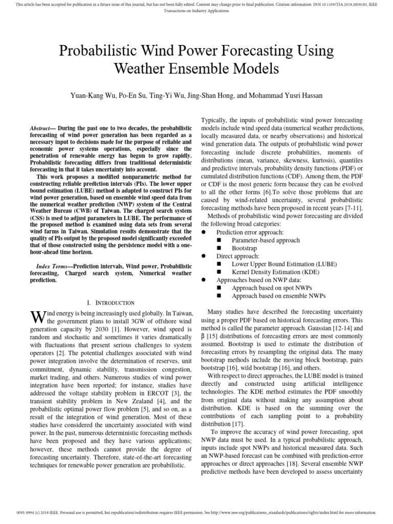 Probabilistic Wind Power Forecasting Using Weather Ensemble Models | PDF | Numerical Weather ...