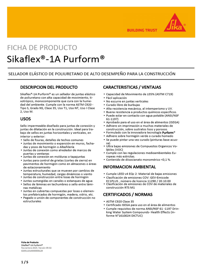 Sikaflex 1a Purform | PDF | Poliuretano | Materiales