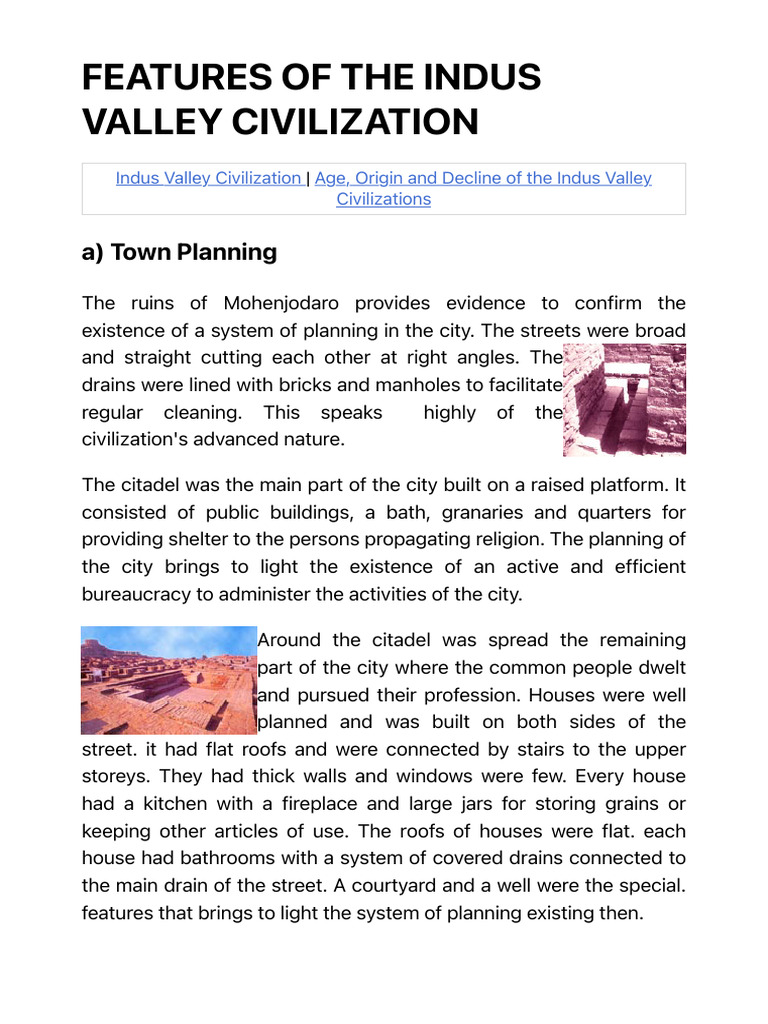 Key Features of Indus Valley Civilization | PDF
