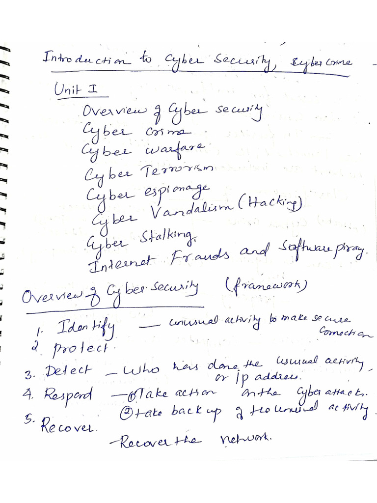 Unit 1 - Cyber Security Frame Work and Cyber Crime | PDF
