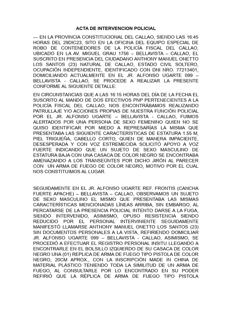 Acta de Intervencion Policial | PDF