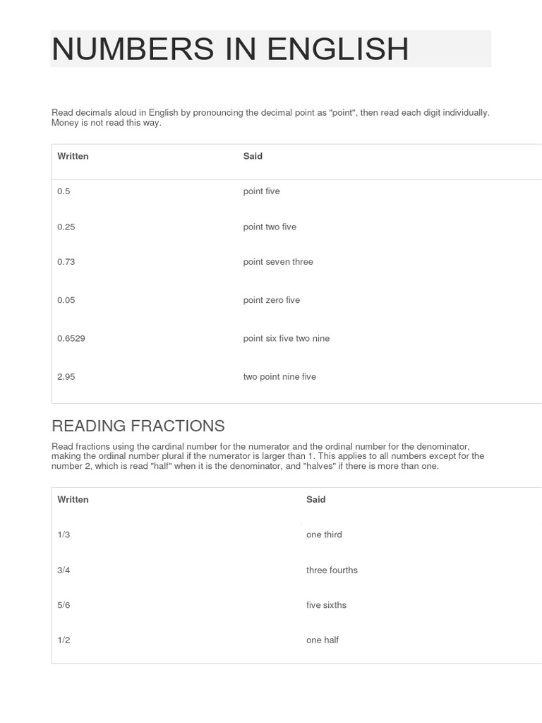 How to Read Numbers in English | PDF | Notation | Arithmetic