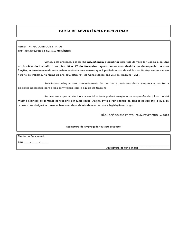 Carta de Advertencia | PDF