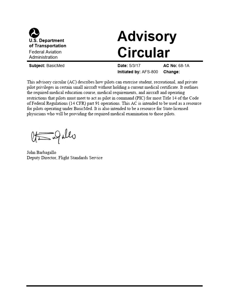 BasicMed (Advisory Circular 68-1A) | PDF | Instrument Flight Rules ...