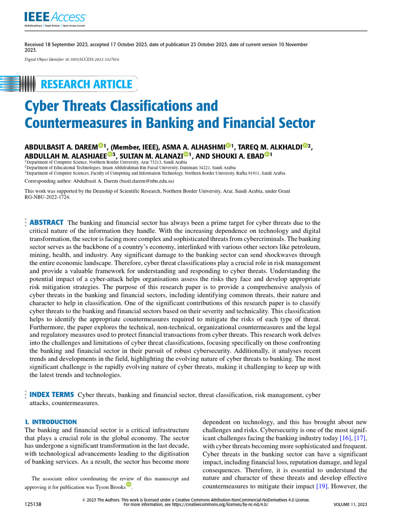 Cyber Threats Classifications And Countermeasures In Banking And Financial Sector Download