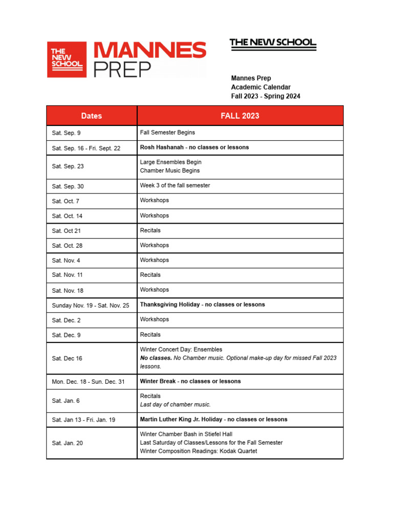 Mannes Prep 2023-2024 Calendar | PDF | Academic Term