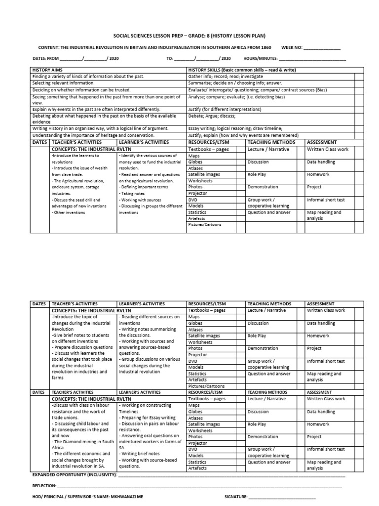 GR 8 & 9 History Lesson Prep | Download Free PDF | Teaching Method | Cognitive Science