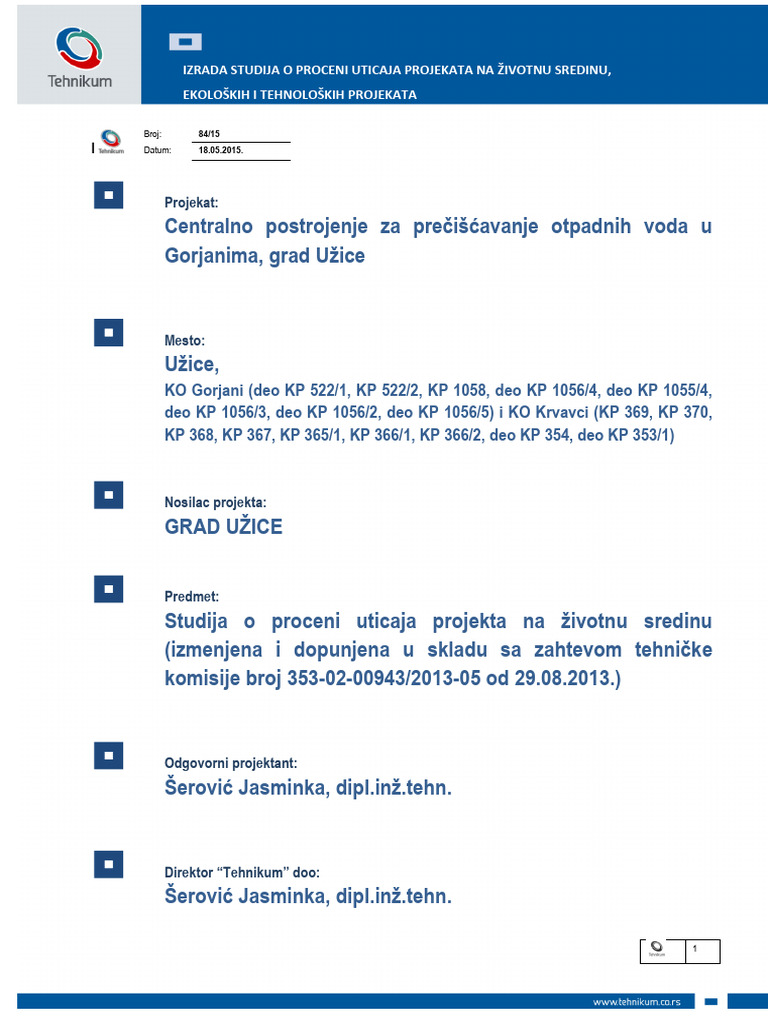 Centralno Postrojenje Za Prečišćavanje Otpadnih Voda U Uzicu | PDF