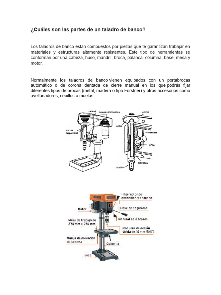 Cuáles Son Las Partes de Un Taladro de Banco | PDF | Perforar ...