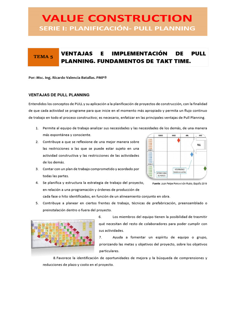SERIE 1-PLANIFICACION- T5-Ventajas e Implementacion Pull Planning y Takt Time | PDF ...