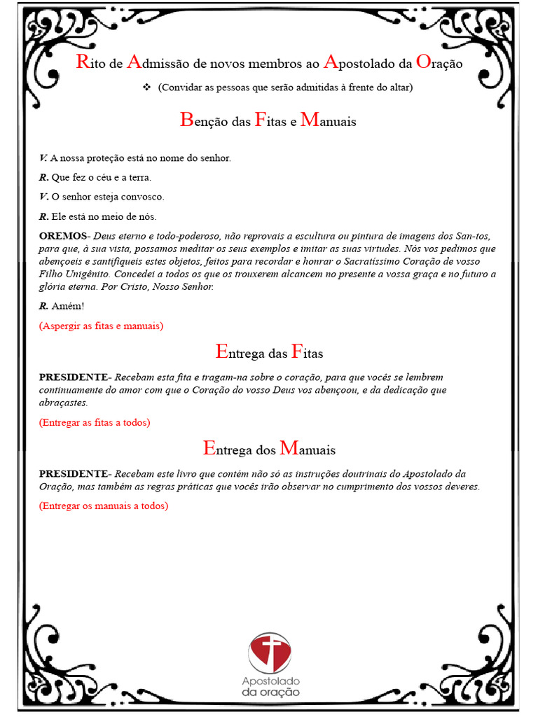 Rito de Admissão de Novos Membros Ao Apostolado Da Oração | PDF ...