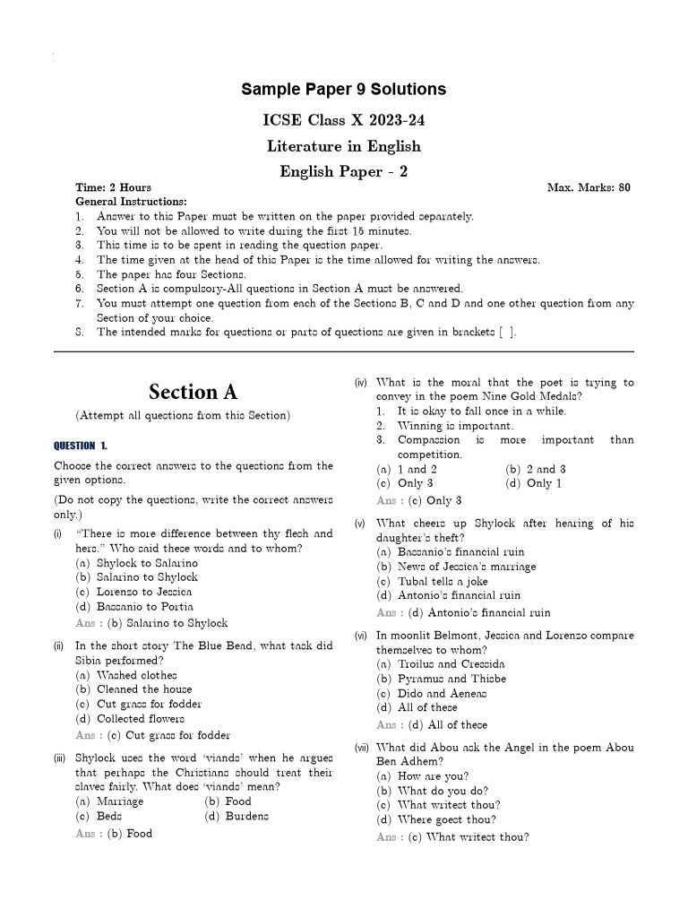 EB Sample Paper 9 Print | Download Free PDF | Shylock