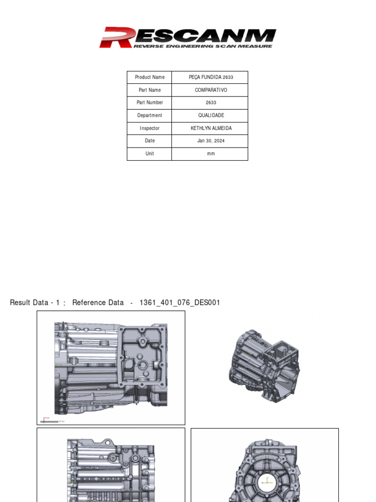 Relatorio Dimensional Comparativo - Peça 2633 - Rev01 - 30012024 | PDF
