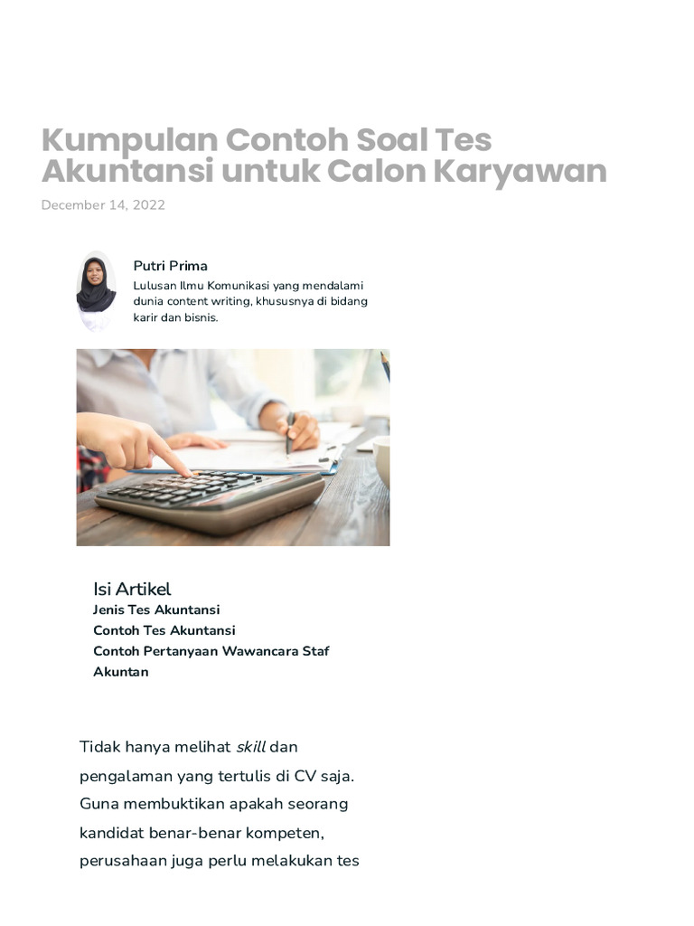 Contoh Soal Tes Akuntansi Kerja | PDF