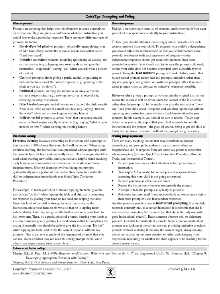 QT4 Prompting and Fading | PDF | Learning | Reinforcement