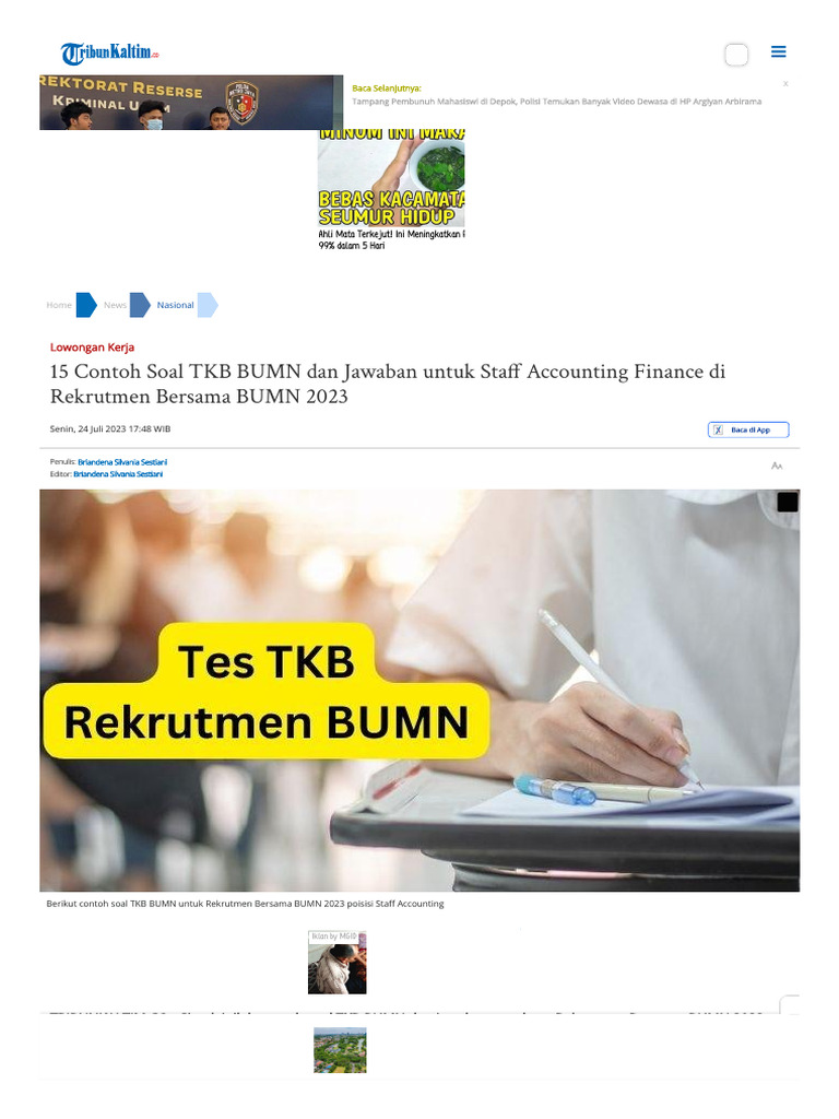 15 Contoh Soal TKB BUMN Dan Jawaban Untuk Staff Accounting Finance Di Rekrutmen Bersama BUMN ...