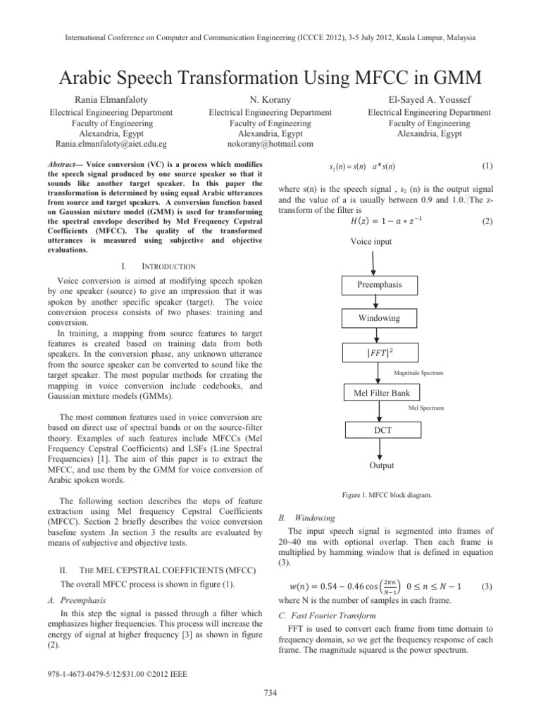 Arabic Speech Transformation Using MFCC in GMM2012 | PDF ...