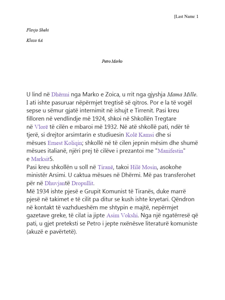Dhërmi: Flavjo Shehi Klasa 6A | PDF
