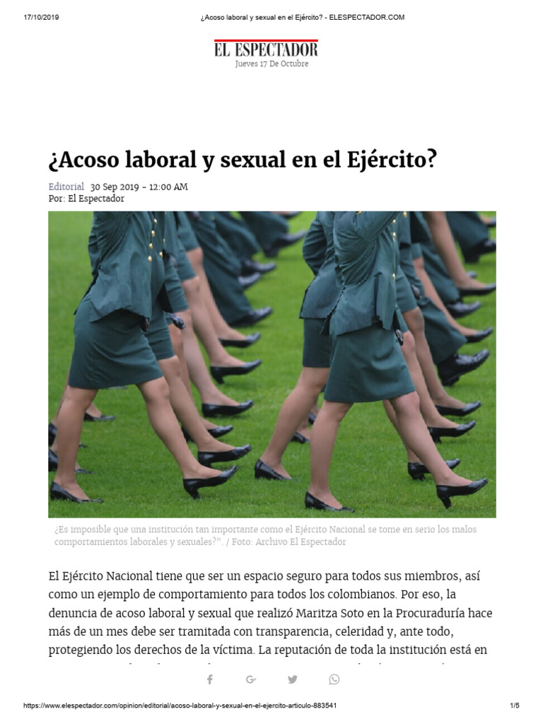 ¿Acoso Laboral y Sexual en El Ejército - ELESPECTADOR - COM111 | PDF | Ciencias sociales