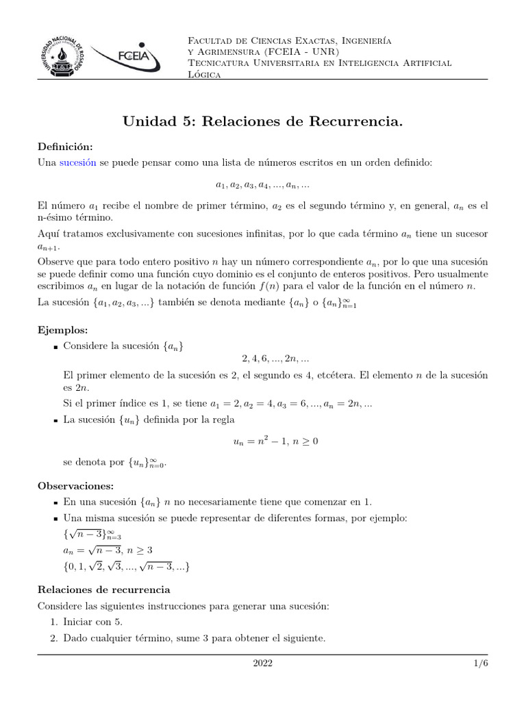 Teoria 5 - Relaciones de Recurrencia | PDF | Relación de recurrencia | Matemáticas Aplicadas