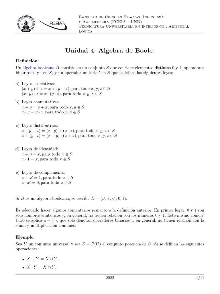 Teoría 4 - Algebra de Boole | PDF | Función (Matemáticas) | Álgebra de Boole