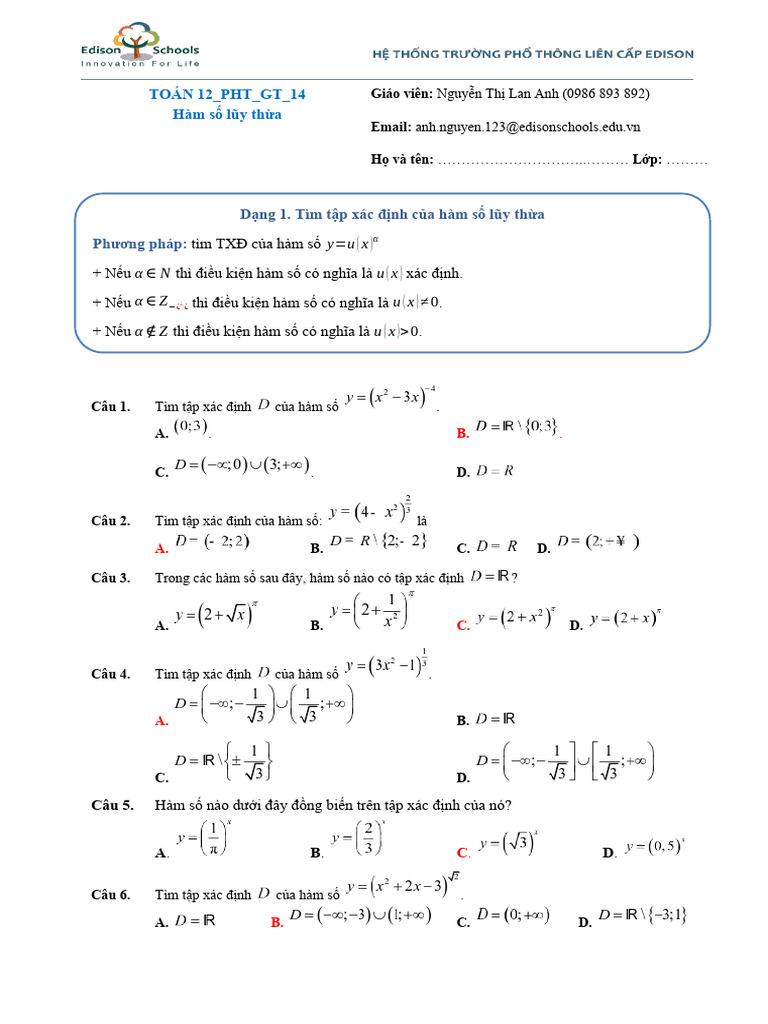 Toán 12 - PHT - GT - 14 | PDF