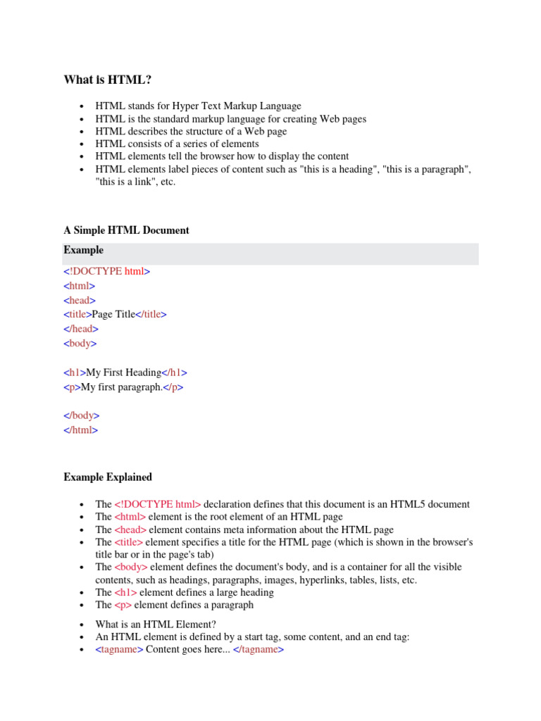 Introduction To HTML | PDF | Html Element | Html
