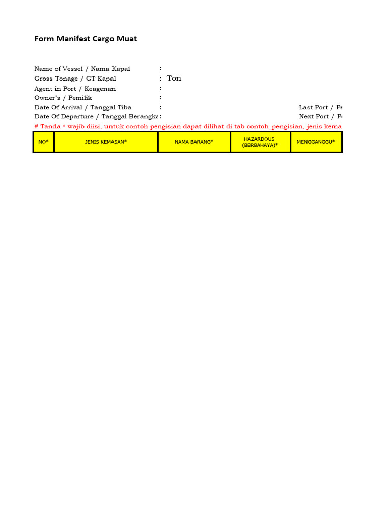 Contoh Form Manifest Cargo Muat | PDF