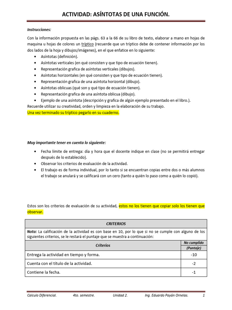 Actividad - Asintotas de Una Funcion | PDF | Asíntota | Matemáticas