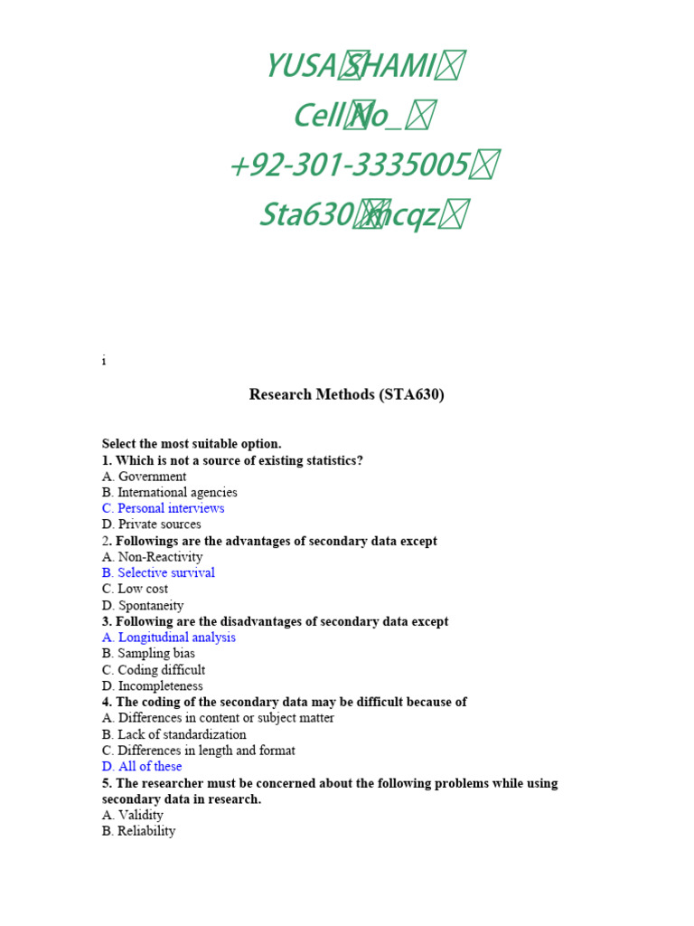 STA630 Solved Mcqs Finalterm | PDF | Sampling (Statistics) | Experiment