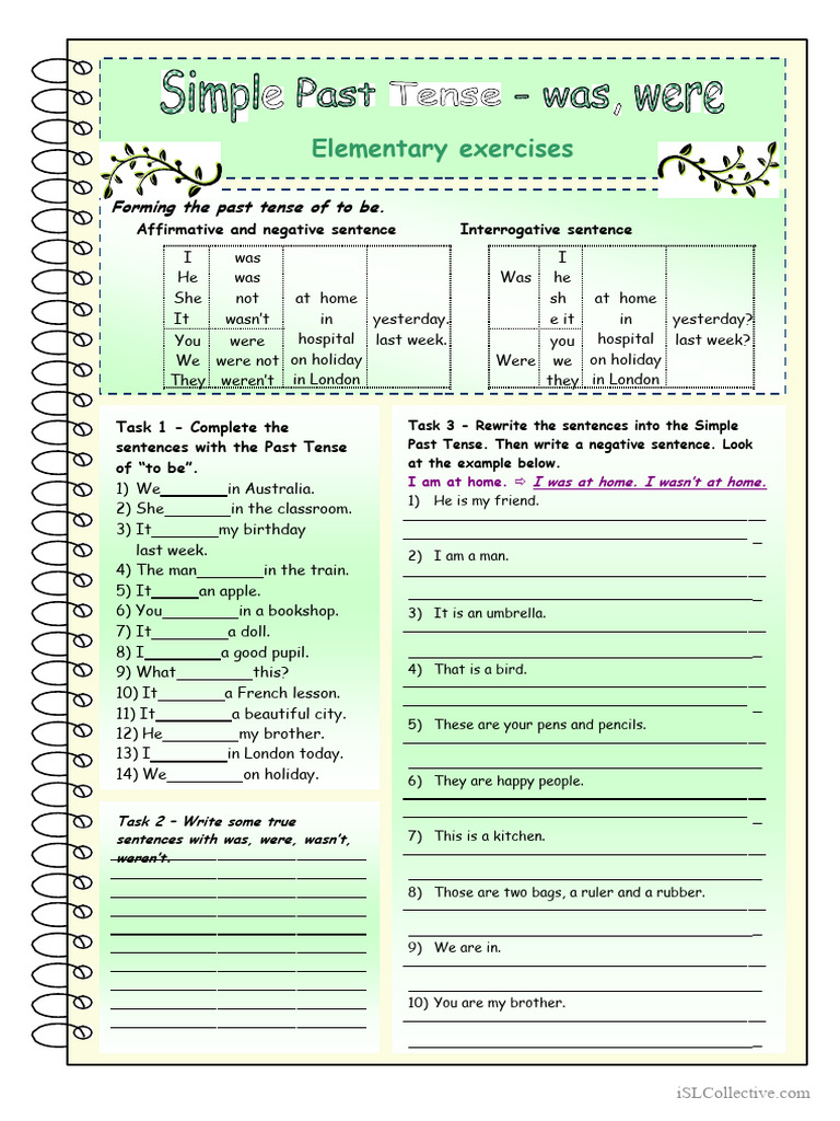 Simple Past Tense Exercises For Beginners Part 1 in 3 Pages | PDF ...