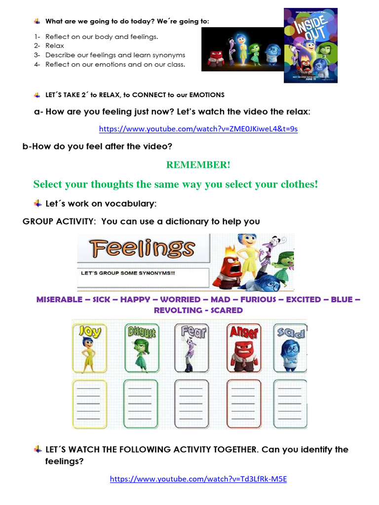 Class 2 - Inside Out Feelings | PDF