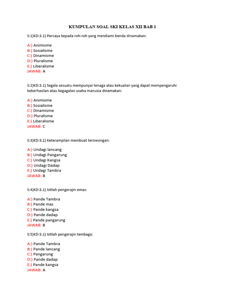 Kumpulan Soal SKI Kelas XII | PDF