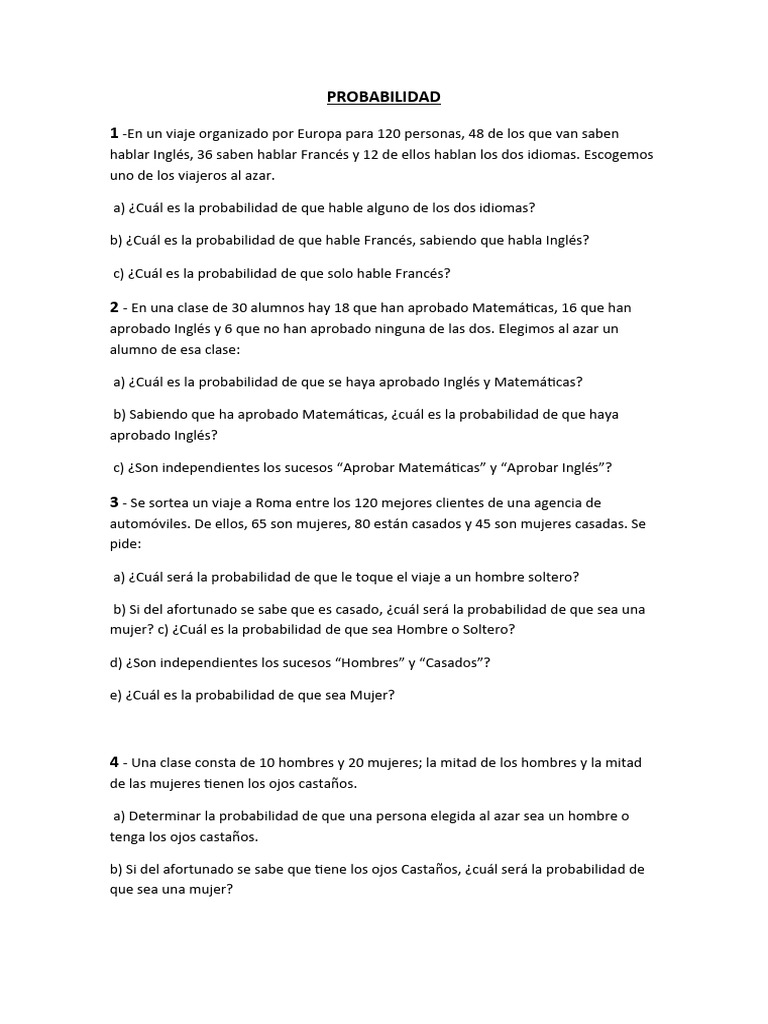 Ejercicios Probabilidad | PDF | Probabilidad