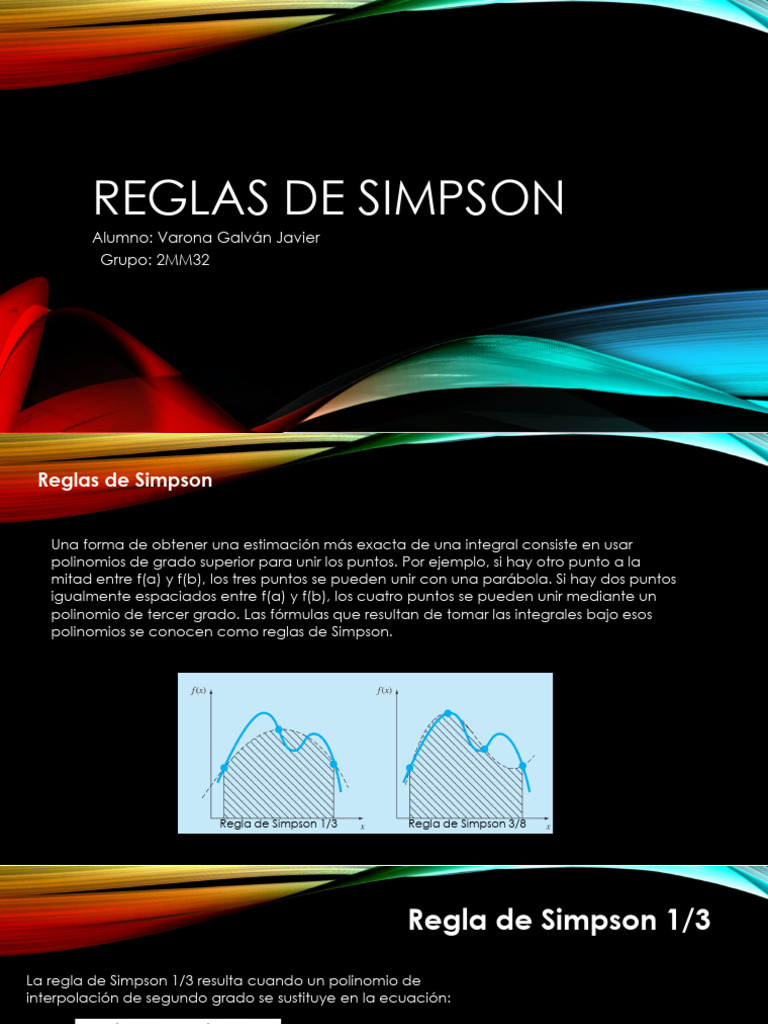 Reglas de Simpson: Integración Numérica | PDF | Ecuaciones | Objetos matemáticos
