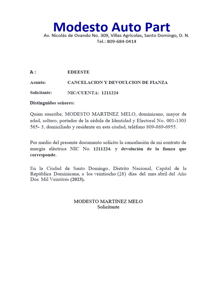 Cancelacion y Devolucion de Fianza | PDF