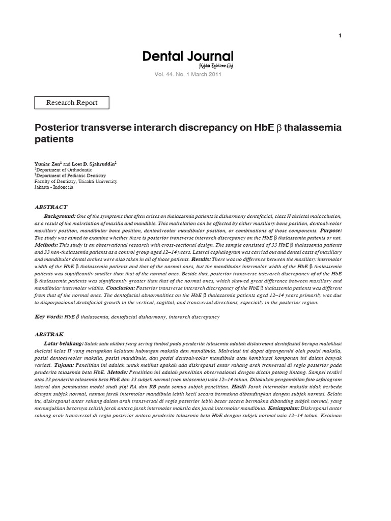 Posterior Transverse Interarch Discrepancy On HbE | PDF | Orthodontics ...