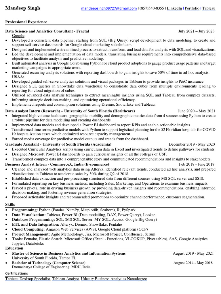 Mandeep Singh Pdf Analytics Business Intelligence