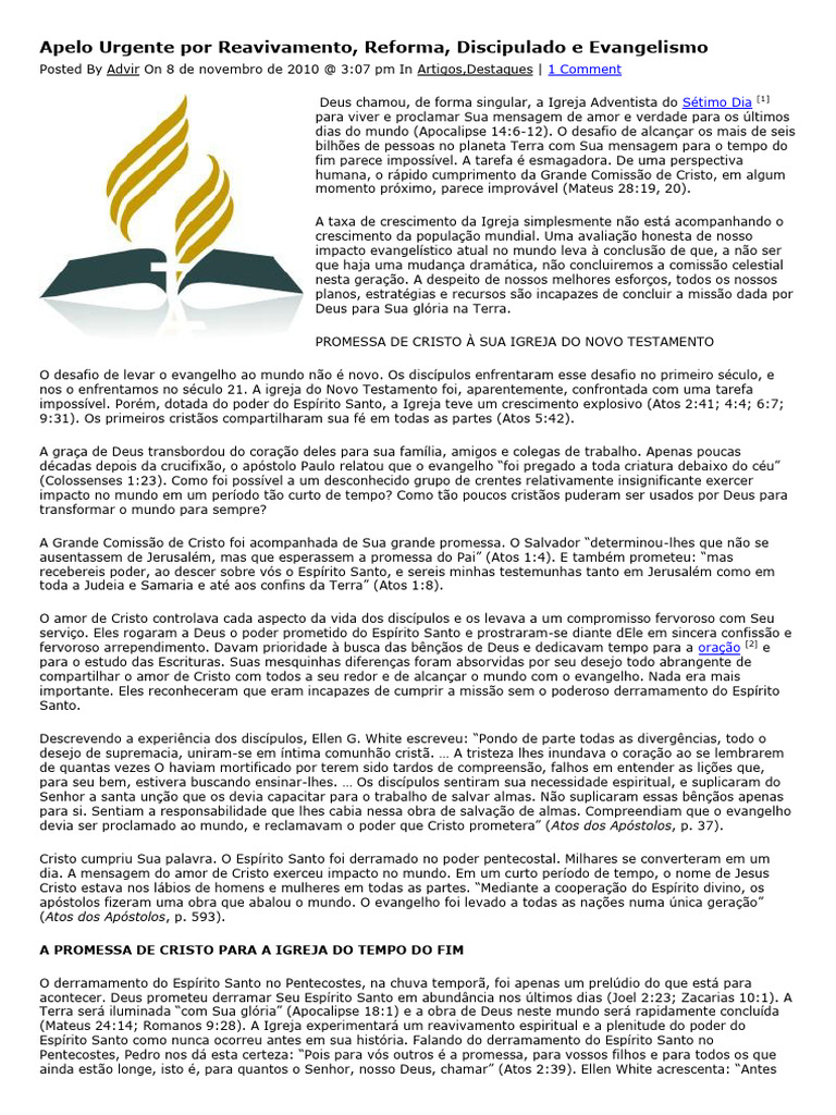 Apelo Urgente Por Reavivamento e Reforma | PDF | Oração | Jesus