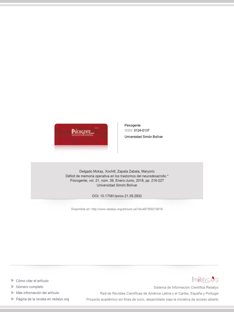 Déficit de memoria operativa en neurodesarrollo | PDF | Memoria ...