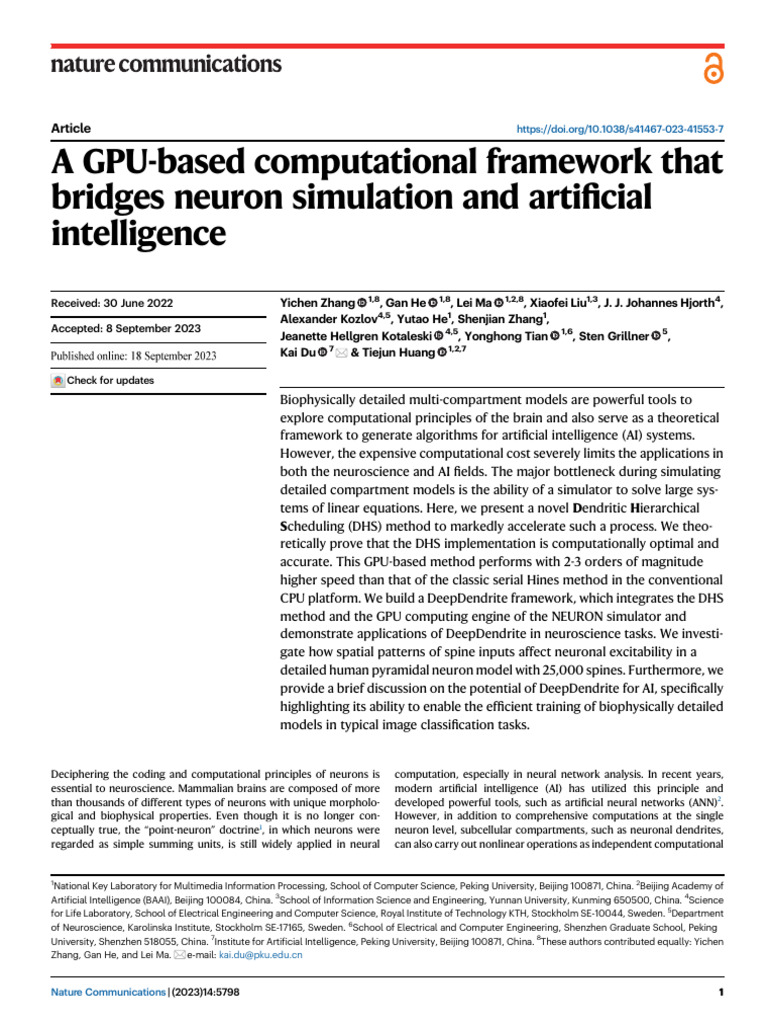 A Gpu Based Computational Framework That Bridges Neuron Simulation And Artificial Intelligence