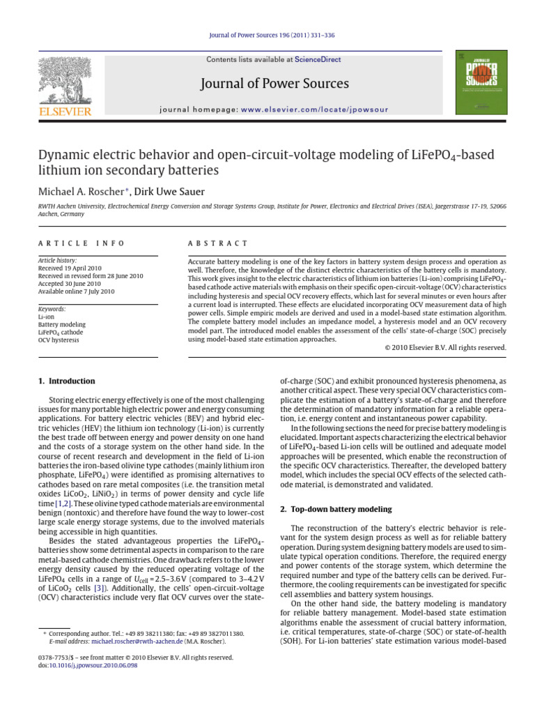 2011 Dynamic electric behavior and open-circuit-voltage modeling of ...